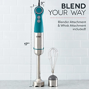 Dash Chef Series Immersion Hand Blender, 5 Speed Stick Blender with Stainless Steel Blades, Whisk Attachment and Recipe Guide – Teal