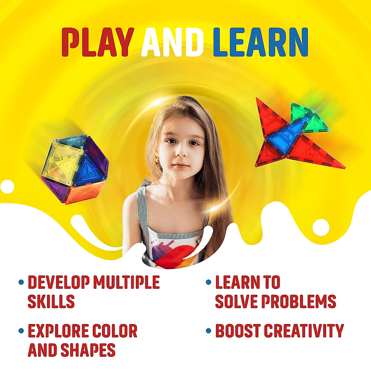 AAA777USA Magnetic 3D Building Block Tiles Learning and Educational Stem Toys for Kids, Toddlers Boys & Girls, Develops Creativity and Motor Skills – 102 Pcs Set