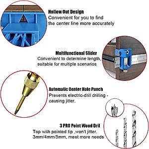 King&Charles Cabinet Hardware Jig, Cabinet Handle Jig + Automatic Hole Punch + Point Drill Bits, Cabinet Jig for Handles and Pulls on Drawers/Cabinets, Cabinet Hardware Template Tool Perfect Set.