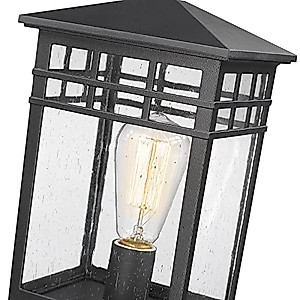 Diyel Outdoor Post Light Fixture, Modern Exterior Pillar Lantern with Black Finish & Seeded Glass, Pole Light for Garden, Backyard, Courtyard, Patio, Porch, RZ009-P BK