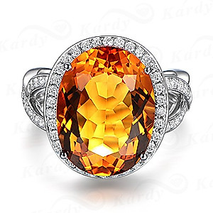 Amazing Citrine Gemstone Diamond Solid 14K White Gold Twist Shank Halo Promise Wedding Engagement Ring Set