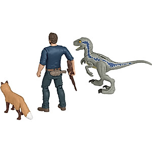 Mattel Jurassic World Dominion Human & Dino Action Figure Pack, Owen & Velociraptor Beta Figures & Accessories, Collectible Toy Dinosaur Set