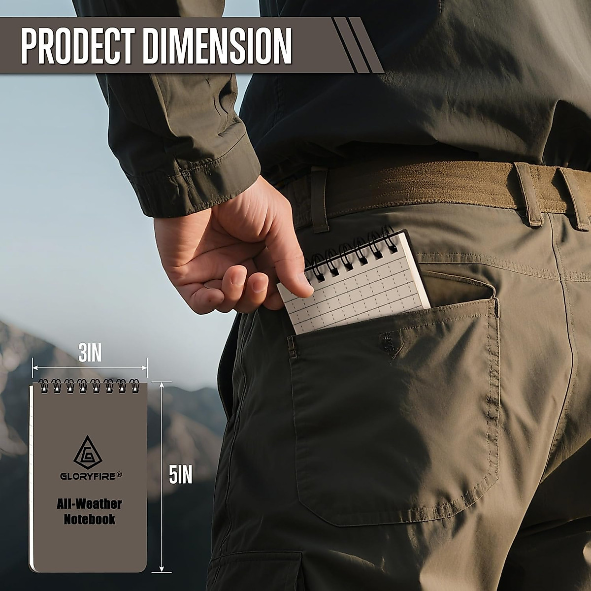 GLORYFIRE Waterproof Notebook Tactical All-Weather Spiral Memo Paper Notepad with Waterproof Grid Paper for Outdoor Activities Recording 3"x5" (5pcs)