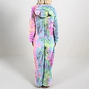 Aniywn Adult Fleece Onesie Pajamas for Women Tie Dye Print Costume Jumpsuit Romper Hoodie Jumpsuit Pajamas Homewear Pink