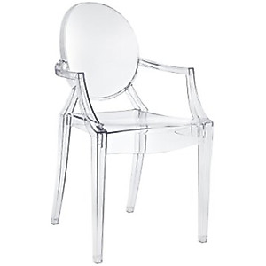 2xhome Set of 2 Clear Louis Ghost Dining Armchairs Polycarbonate Designer Acrylic Transparent Crystal Chair with Arms Glass Modern Mid Century Victorian See Through for Desk Kitchen