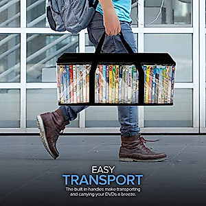 Stock Your Home DVD Storage Bags (Set of 6) Media Organizer Bag for DVDs, CDs, Blu Ray Disc, Movie Cases, VHS Box, Video Game Disks, Clear Plastic Holders with Carrying Handles and Zipper - Black