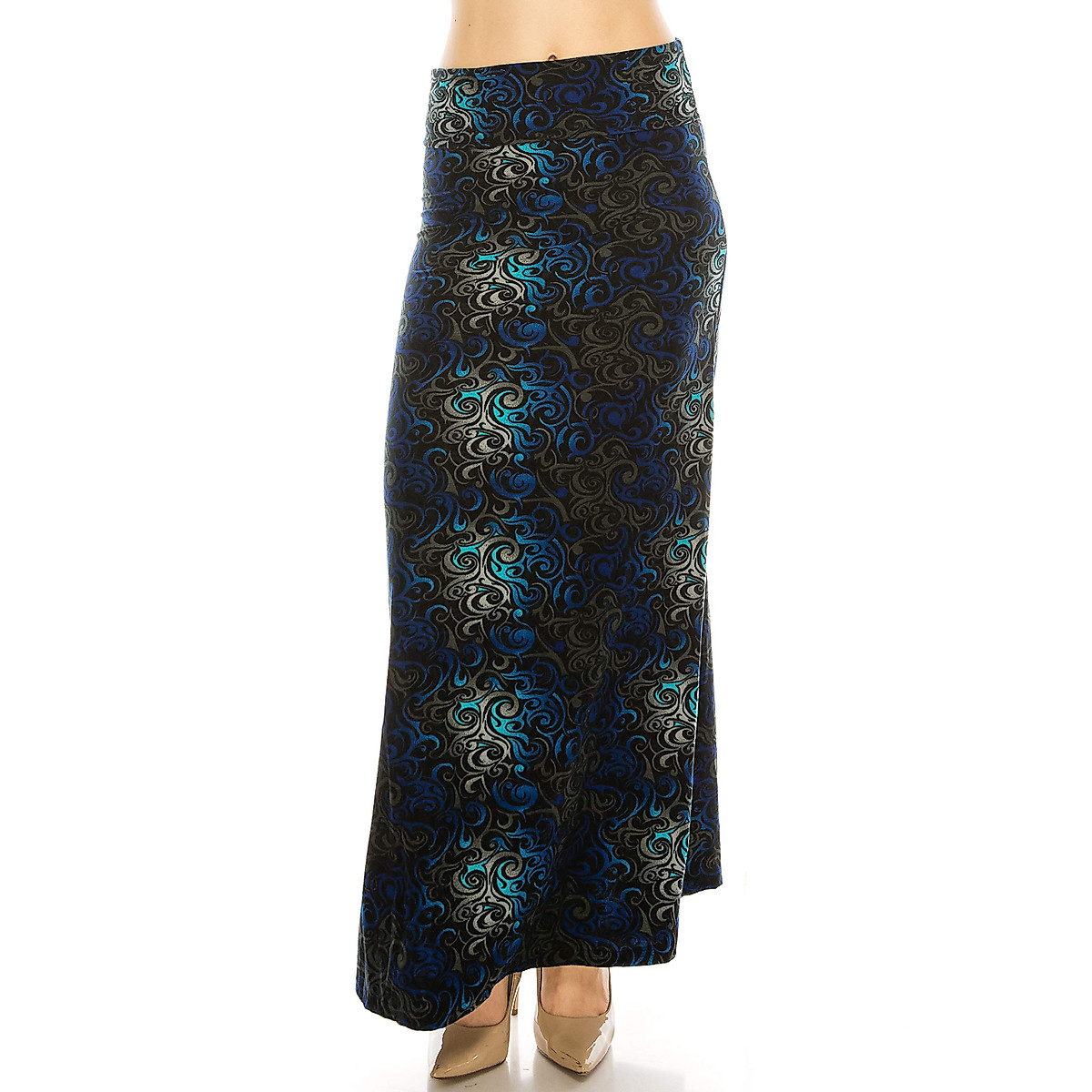 Eevee Women’s Casual Long Maxi Skirts - Basic High Waist Fold Over Soft Floor Length Stretch Casual Boho Lounge Beach B-21 One Size