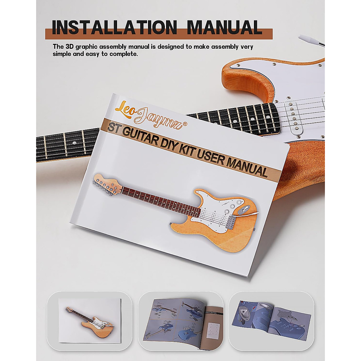 Leo Jaymz DIY ST Style Electric Guitar Kits with Mahogany Body and Maple Neck - Ebony Fingerboard and All Components Included (ST)