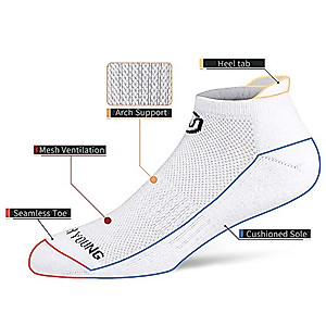 Wonder Young Mens Ankle Athletic Socks Cotton Mesh Cushioned Running Low Cut Tab Socks 6 Pairs