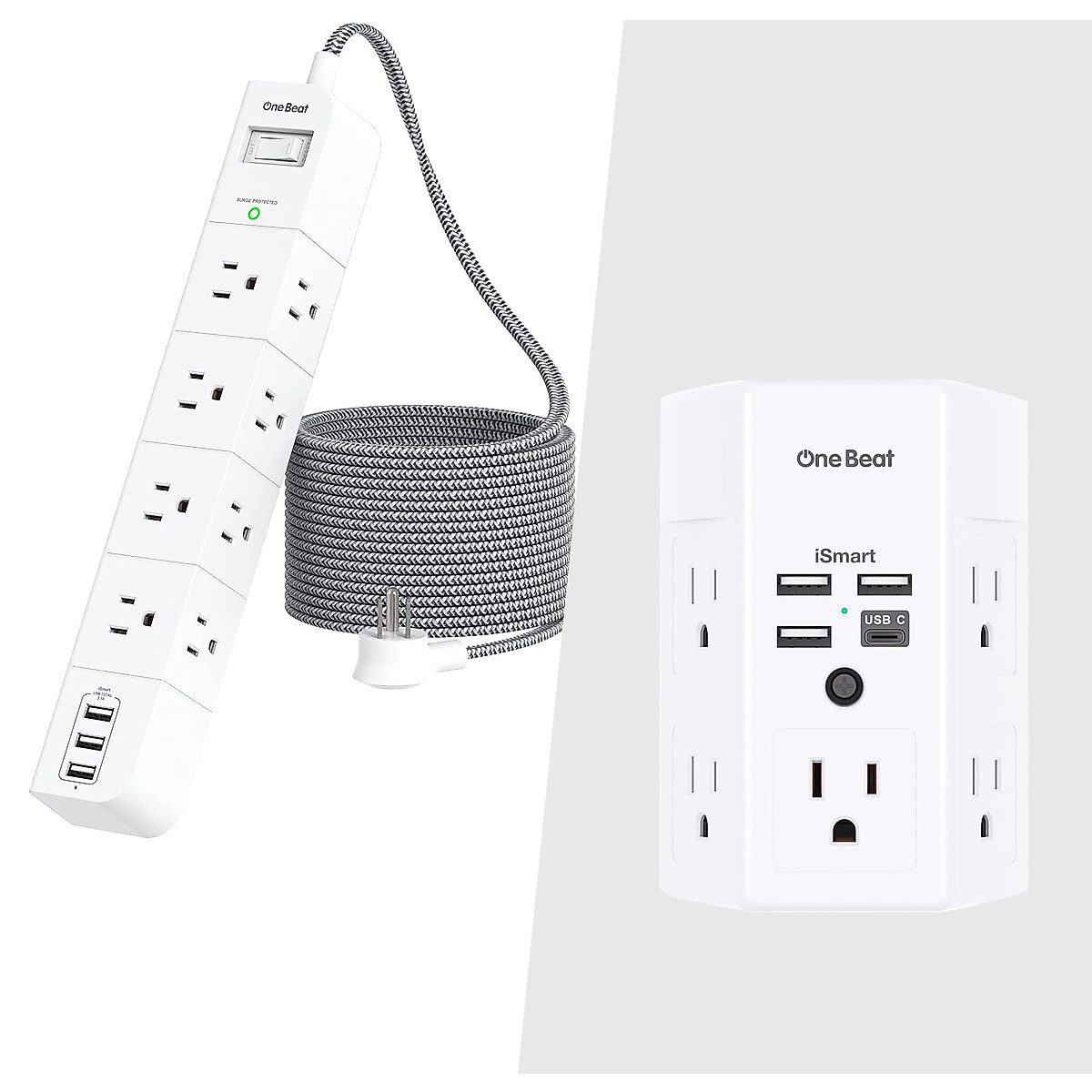 10Ft Extension Cord and 1800J Surge Protector with USB Bundle