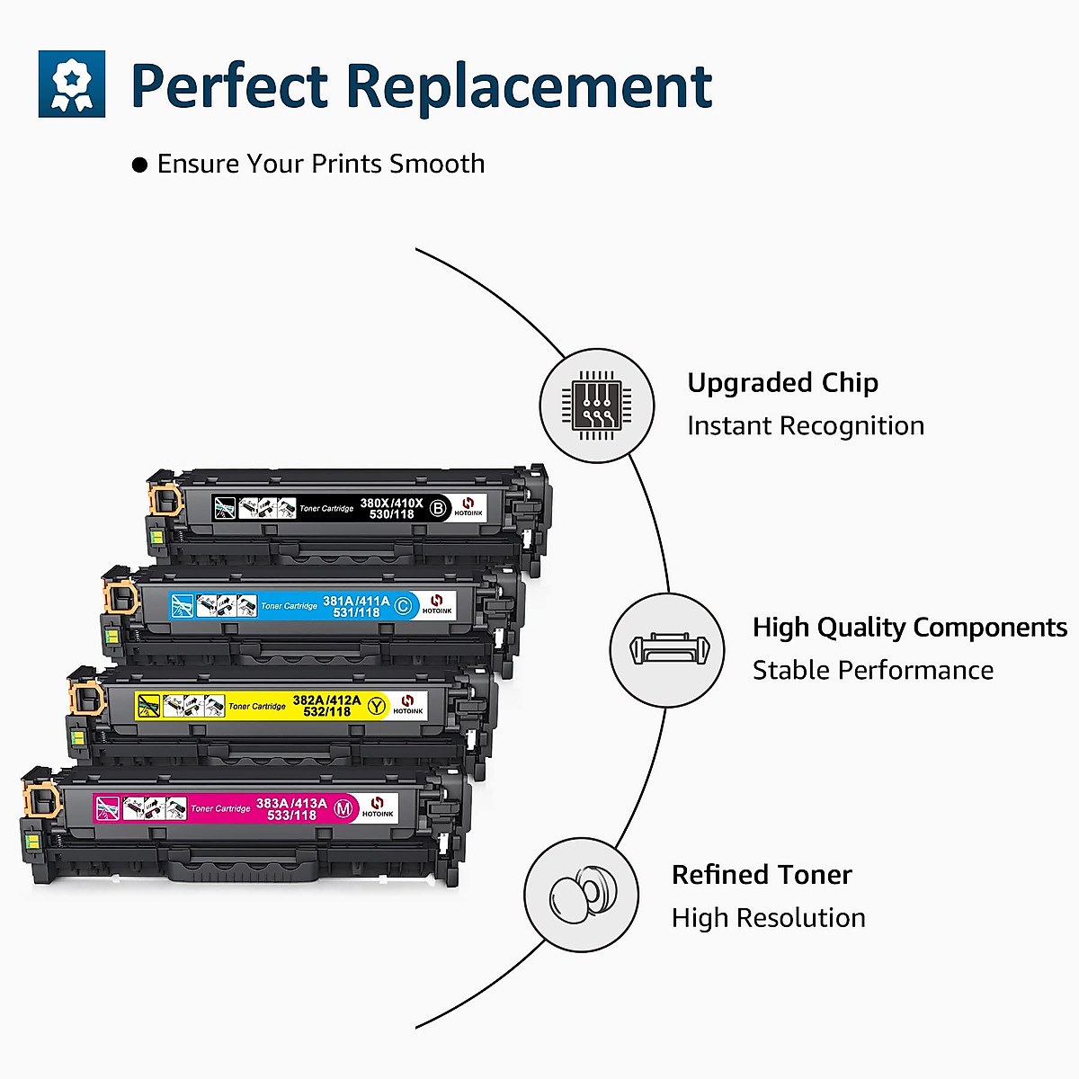 305A 305X Toner Cartridge 4 Pack Black Cyan Yellow Magenta Replacement for HP 305A CE410X CE410A CE411A CE412A CE413A for HP Laserjet Pro 400 Color MFP M451nw M451dn M475dn m375nw m475dw Printer