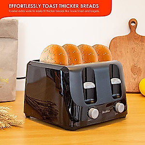DECAKILA Toaster 4 Slice, Wide Slot Toaster with 6 Toast Settings, Removable Crumb Trays, 1400W, Black, KUTS003W