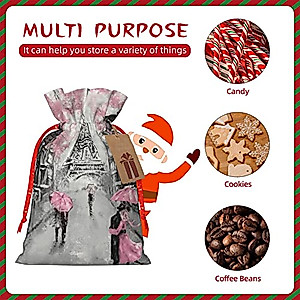 Paris Street Eiffel Tower Pink Floralchristmas Drawstring Gift Bag, Linen Drawstring Gift Bag, Reusable Drawstring Gift Bag, Used For Christmas, Birthday, Wedding Supplies