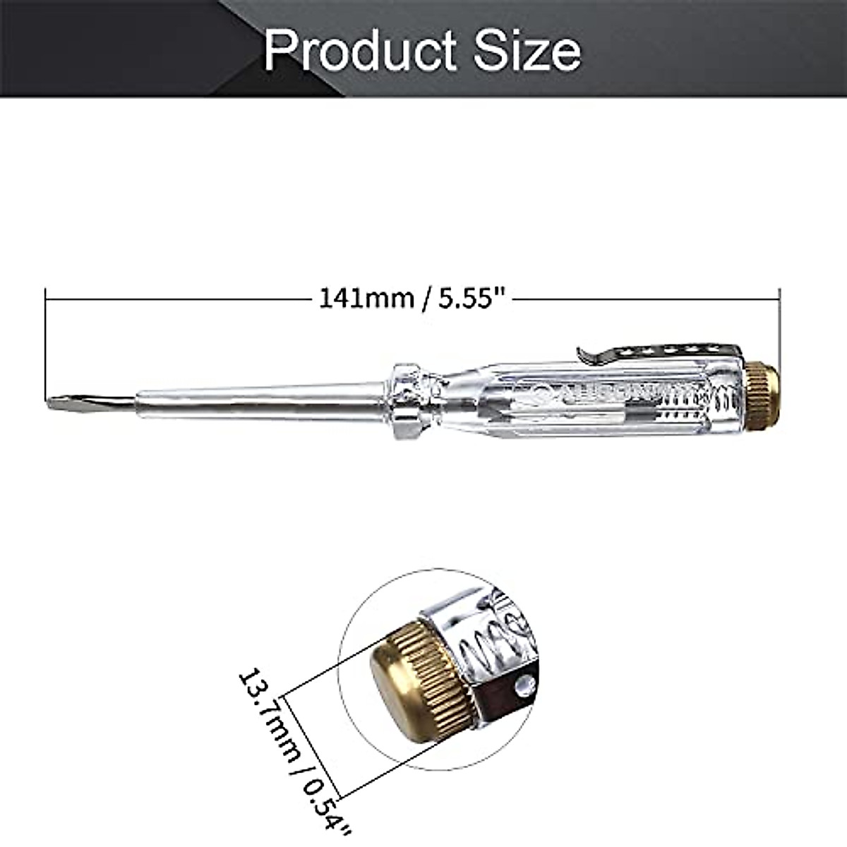 Fielect Test Screwdriver, Voltage Detector Pen Light Circuit Tester Electric Test Pen Screwdriver Neon Tube AC/DC 100-500V Clear 1pcs
