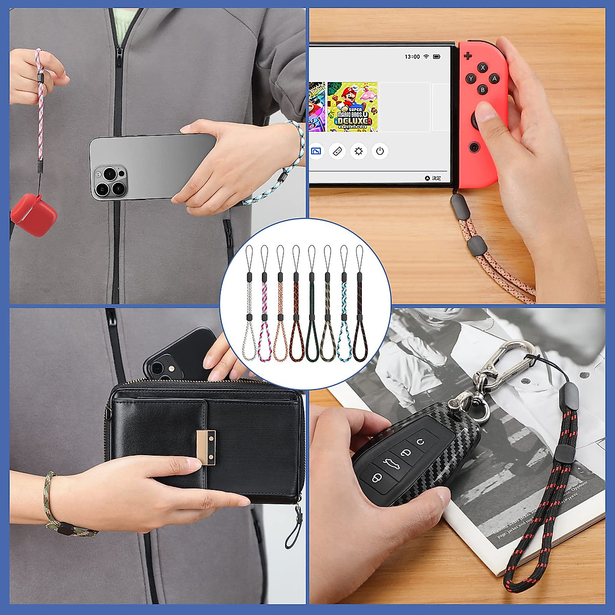 FrgKbTm Hand Wrist Strap Lanyard, 8 Pcs Adjustable Nylon Wrist Strap Lanyard, Colorful Hand Wrist Straps for Mobile Phone, Camara, Keys, USB Flash Drive, Wallet, ID Name Tag Badge, Mp3, Mp4, GoPro