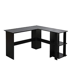 SogesHome Corner Desk L Shaped with Shelf Desk 51.2 x 51.2 inches Large Size Wood Computer Desk Home Office Desk L Desk, Black