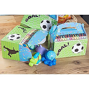 BLUE PANDA Treat Boxes - 24-Pack Paper Party Favor Boxes, Soccer Design Goodie Boxes for Birthdays and Events, 2 Dozen Party Gable Boxes, 6 x 3.3 x 3.6 inches