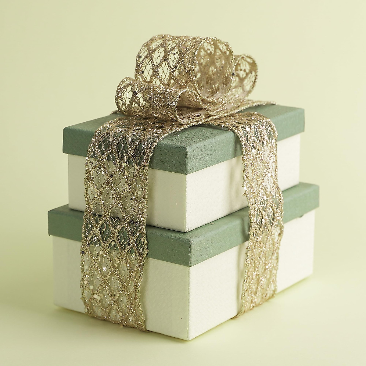 HUIHUANG Champagne Wired Ribbon 2-1/2", Glitter Diamond Wire Edge Ribbon Champagne Gold Christmas Ribbon for Holiday Tree, Bows Making, Wreath Supplies, Garland, Home Decor, Crafts -10 Yards