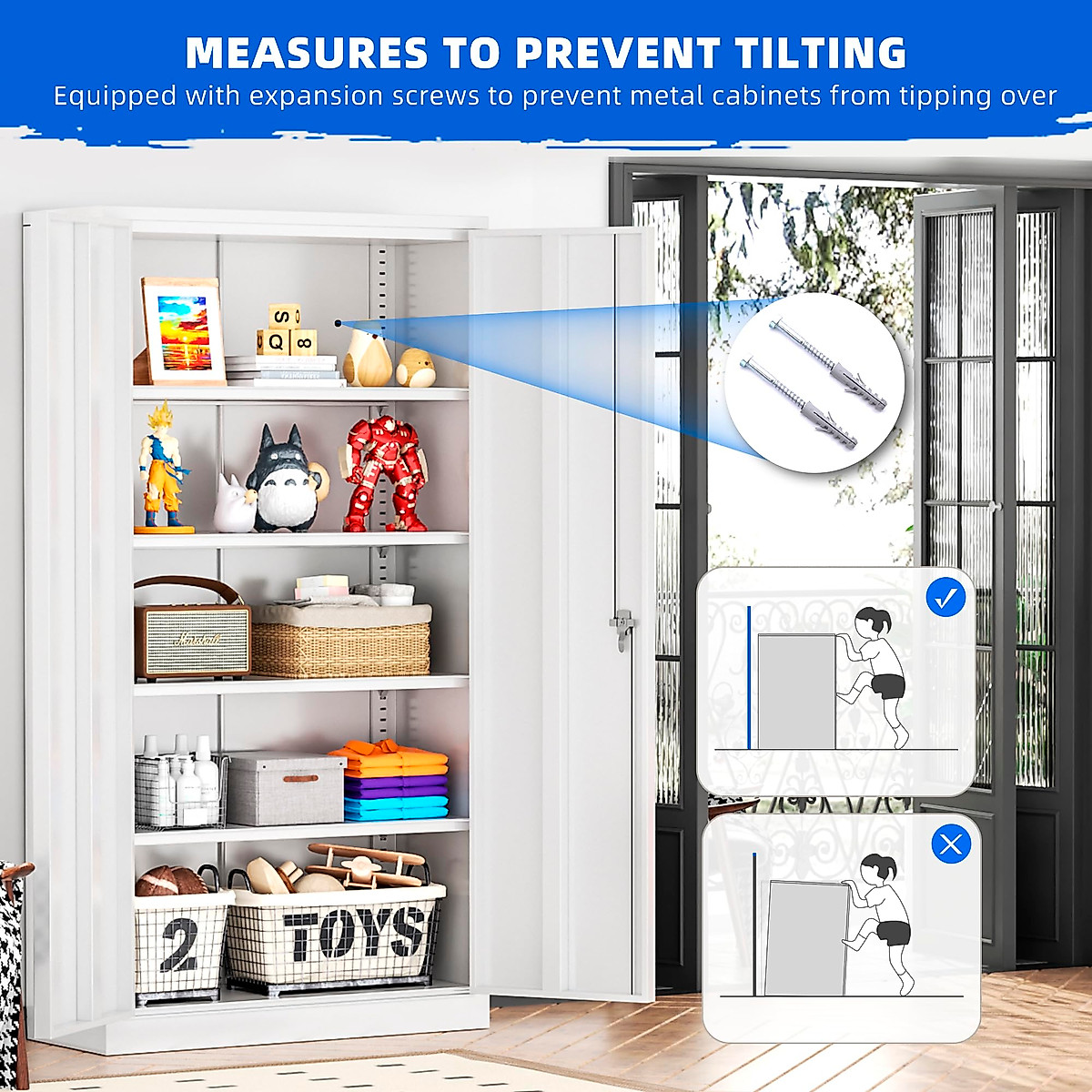 Superday Locking Metal Cabinet 72"×36"×18", Tall Storage Cabinet with 2 Doors and 4 Shelves, Large Metal Steel Utility Cabinet for Office File Bathroom Medicine Garage Pantry (White)