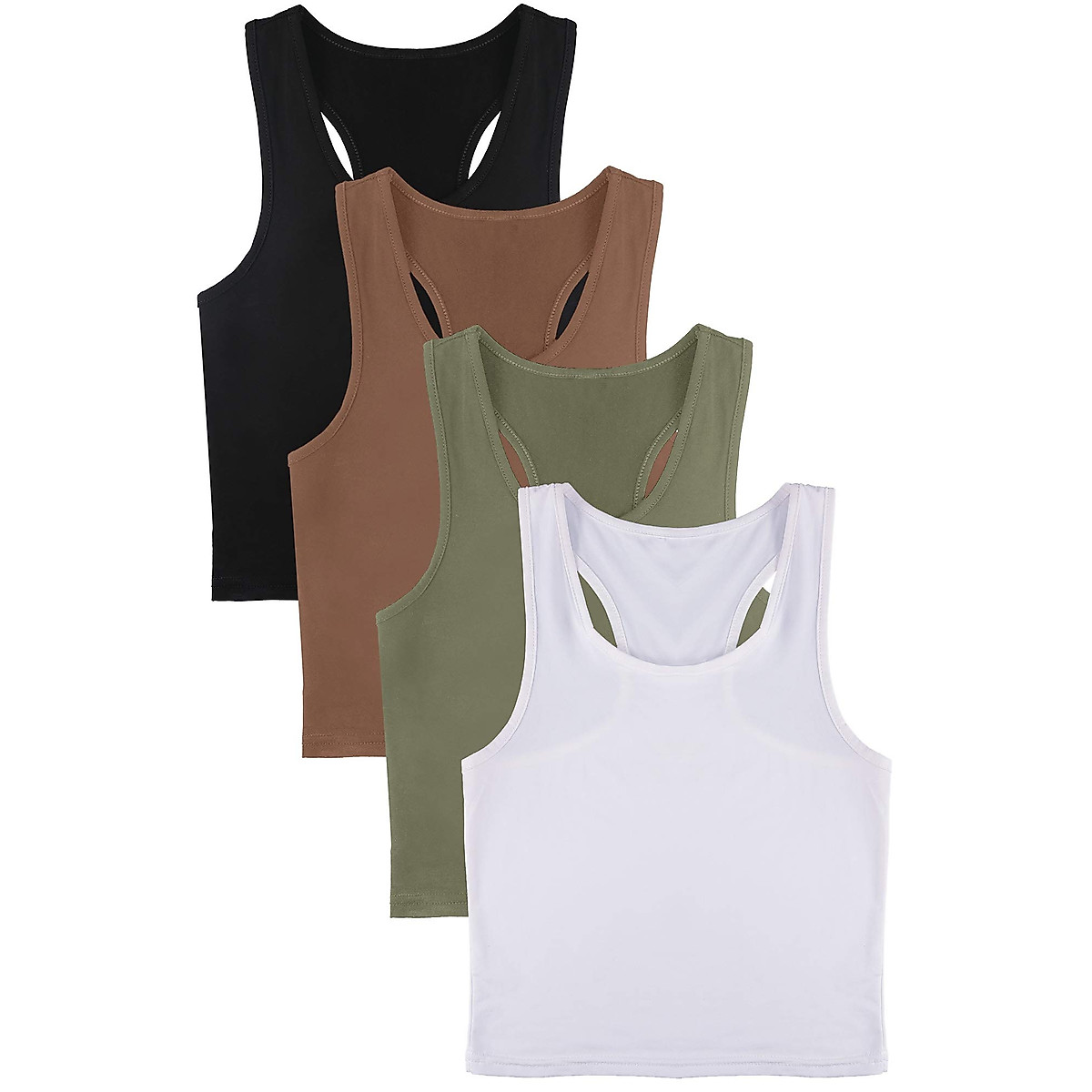 Boao 4 Pieces Basic Crop Tank Tops Sleeveless Racerback Crop Top for Women (Black, White, Army Green, Coffee, Small)