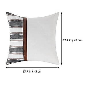 ORFOFE Home Decor Room Soft Farmhouse Covers Office Home Cushion Inch Pattern Geometric Flax for Stripe Multi- Bedroom Case Protector Car Beding Leather Faux Black Using Black Decor