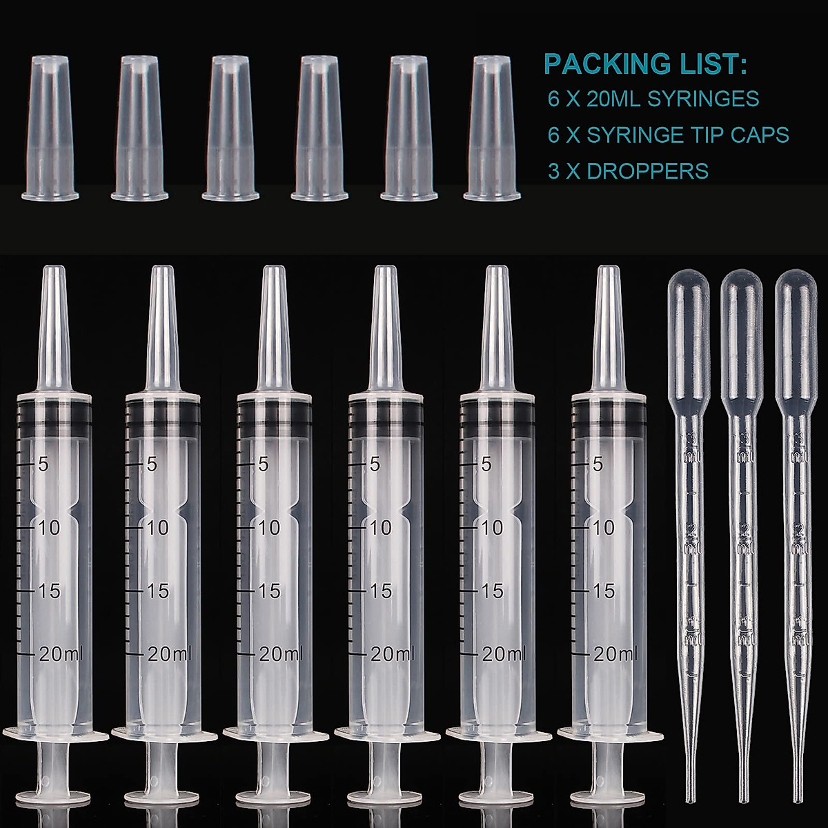 20ml Syringe for Liquid - Syringes without Needle - 20 ml Sterile Packed Plastic Syringe with Dropper for Medicine Student Lab Measuring Liquids and Pet Feeding Oral Food, Jello Shot ( 6 Pack )