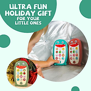 Baby Dinosaur Cell Phone Toy Removable Soft Teether Case, Lights, Music & Adjustable Volume Kids Play & Learn Pretend Phone Infant Toddler, Preschool Holiday Birthday Gift Girl Boy 18 Months (Green)