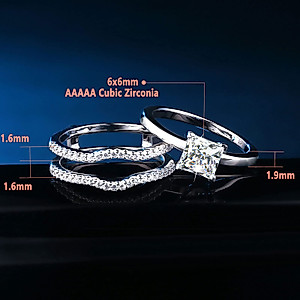 SHELOVES Solitaire Princess CZ Engagement Rings Set Wedding Band Guard Ring Enhancers Sterling Silver Sz 7