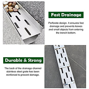 Blazea Garden Trench Drain System, Functional & Decorative Channel Drain Kit with Grate, Floor Drain Drainage Pipe for Bath/Garage/Yard(Size:20x25cm(7 7/8x9 7/8"))