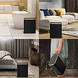 CEROELDA Small Bathroom Trash Can with Lid Soft Close-5L/1.3 Gal Slim Garbage Can-Metal Step Wastebasket-Rectangle Narrow Waste Bin for Office, Bedroom, Toilet, Live Room-Black