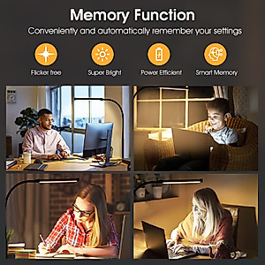 LIBORA Led Desk Lamp for Home Office, Eye-Caring Clip Lights, Architect Reading Task Clamp Lamps, 3 Modes 10 Brightness, Flexible Gooseneck, Memory Function, Black