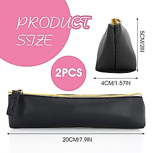 TIESOME Leather Pen Pencil Case, 2PCS Cute Slim Pen Bag Small Pencil Pouch Lovely Stationery Bag Portable Cosmetic Bag Zipper Bag for Pen Pencils Markers(Black+White)