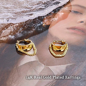 Ritach 925 Sterling Silver Small Huggie Hoop Earrings for Women Trendy 14K Gold Plated Chain Hoop Flower Dangle Drop Earrings