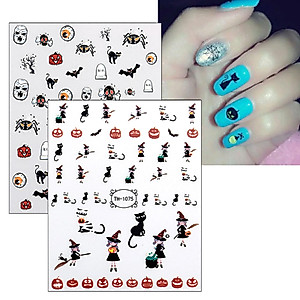 JMEOWIO 9 Sheets Halloween Glow in The Dark Nail Art Stickers Decals Self-Adhesive Pegatinas Uñas Skull Horror Nail Supplies Nail Art Design Decoration Accessories