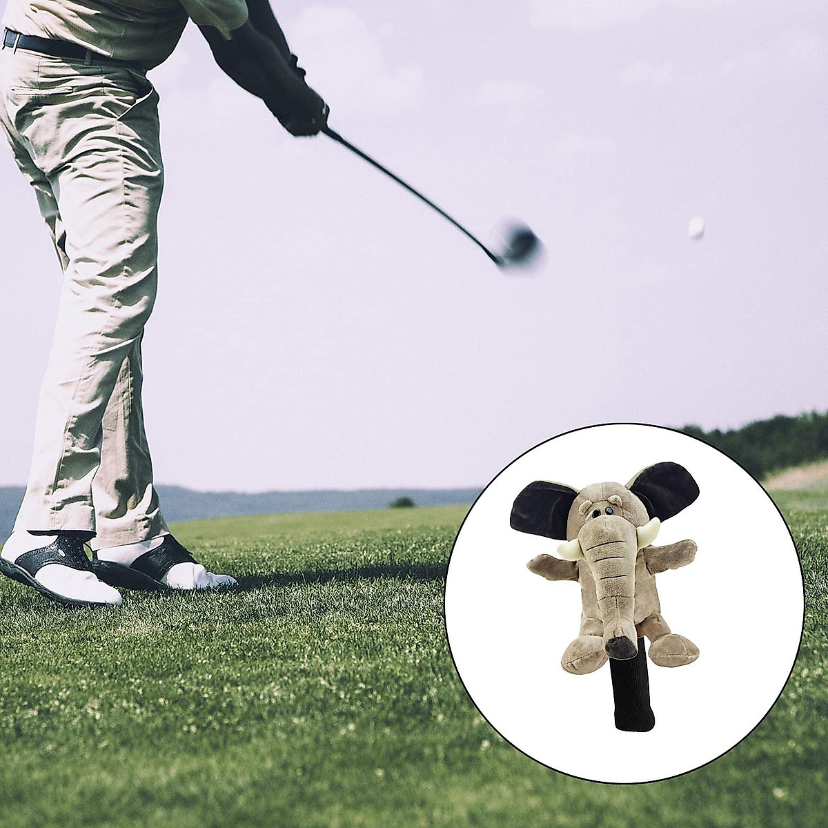 SM SunniMix Soft Plush Golf Club Driver Headcover, Cute Animal Golf Wood Headcovers, Women Men Golfer Gift & Golf Bag Accessories - Elephant