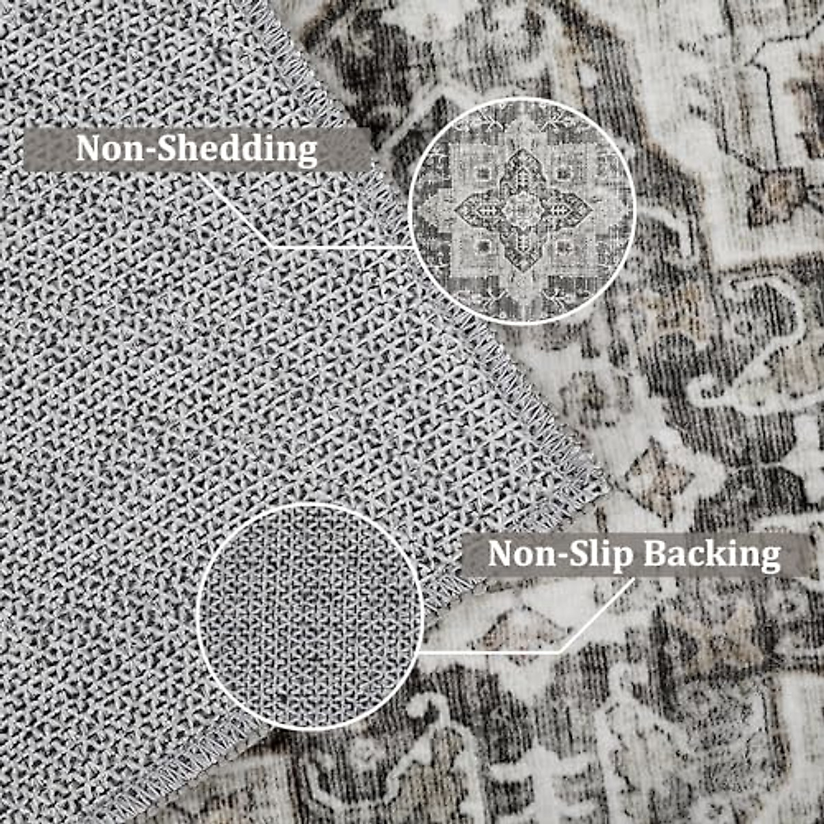 Zacoo 9x12 Rug for Living Room Washable Rugs Rug for Bedroom Vintage Rug Non Slip Carpet Tribal Throw Rugs Large Area Rug Stain Resistant Office Rug Classroom Rug 9'x12' Grey