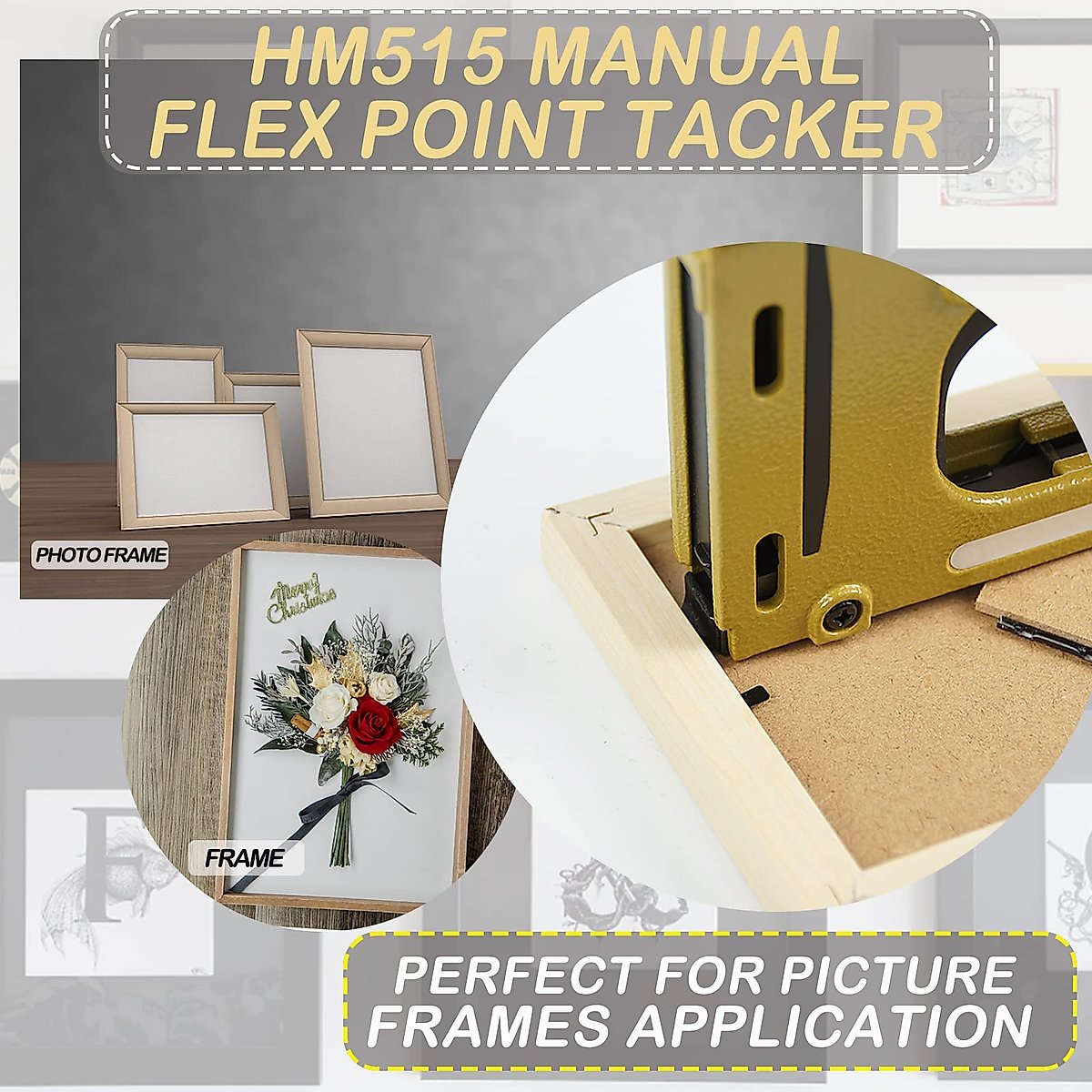 HM515 Point Driver, Manual Framing Tool with 1000PCS Flexible Points, 15mm(5/8”) Length Lightweight Flex Point Tacker for Picture Framing Joiner DIY