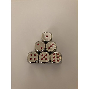 Set of 6 Dice World Solid Zinc Alloy Metal Dice (16mm) with Red Pips