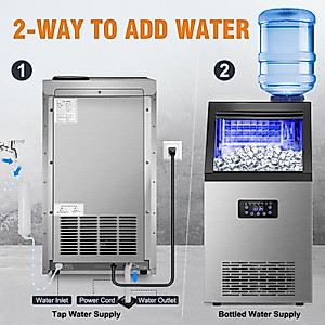 RAPSUAR Commercial Ice Maker Machine, 120Lbs/24H with 30Lbs Storage Bin, 40Pcs Ice Cubes 6Mins, 2-Way Add Water Under Counter Freestanding Ice Maker Commercial for Home Bar Office