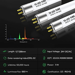 IHYCTV F8T5 LED T5 12 Inch G5 5W 685lm 3000K Plug & Play F8T5WW LED Replacement for Fluorescent Tubes, Warm White, Pack of 1