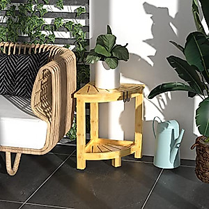 ETECHMART Bamboo Corner Shower Stool for Shaving Legs Foot Rest, Waterproof Bath Bench Seat with Storage Shelf and Soap Dish for Bathroom Inside Shower, Use as Small Corner Table Step Stools, Bamboo