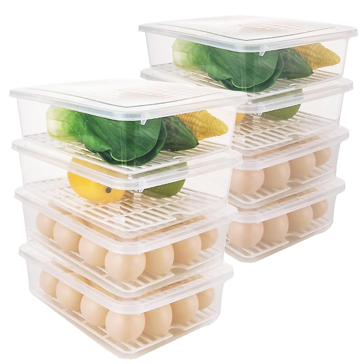 QTLCOHD 8 Pack Large Food Storage Containers with Removable Drain Plate and Lid for Meat Fruits Vegetables Freezer Storage