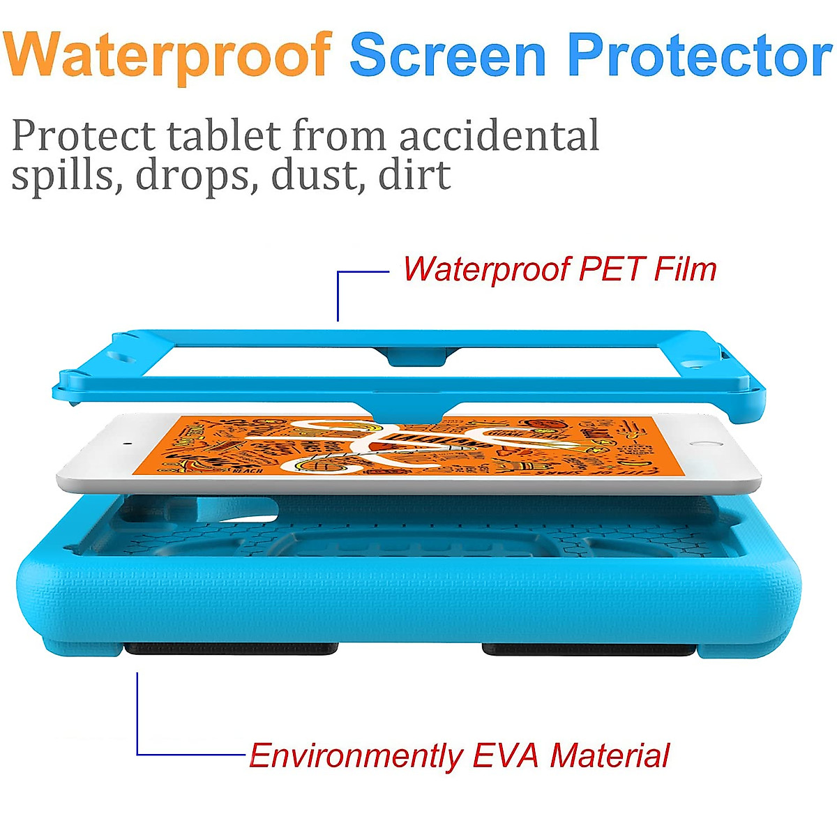 BMOUO Kids Case for iPad Mini 4/iPad Mini 5, iPad Mini 4/5 Case - Built-in Screen Protector, Shockproof Handle Convertible Stand Kids Case for iPad Mini 5th/4th Generation 7.9", Blue