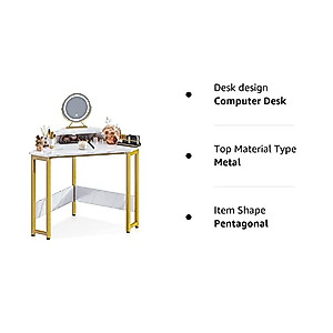 ODK Corner Desk Space Saving Small Desk with Sturdy Steel Frame, Computer Desk with Monitor Stand for Small Space, Easy Assembly Triangle Vanity Desk with Durable Wooden Desktop (Marble)