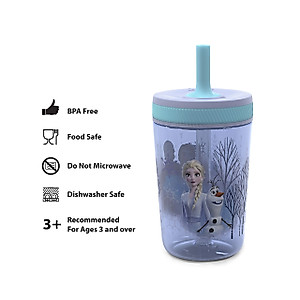 Zak Designs Disney Frozen II Movie Kelso Tumbler Set, Leak-Proof Screw-On Lid with Straw, Made of Durable Plastic and Silicone, Perfect Bundle for Kids (Frozen 2 Olaf, 15 oz, BPA-Free, 2pc Set)