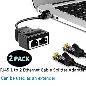2Pack RJ45 Ethernet Splitter Cable Network Adapter 1 Male to 2 Female, Suitable Super Cat5, Cat5e, Cat6, Cat7 Connector LAN Ethernet Cables Internet Adapter, Black