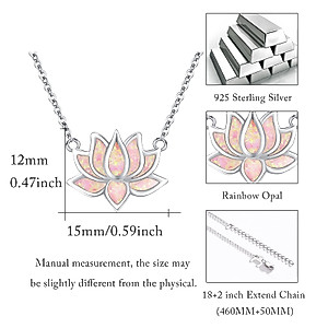 CUOKA MIRACLE Lotus Necklace 925 Sterling Silver Pink Opal Pendant Necklace Lotus Flower Necklace Yoga Relax Necklace Birthday Gift for Women Mom Mothers Day