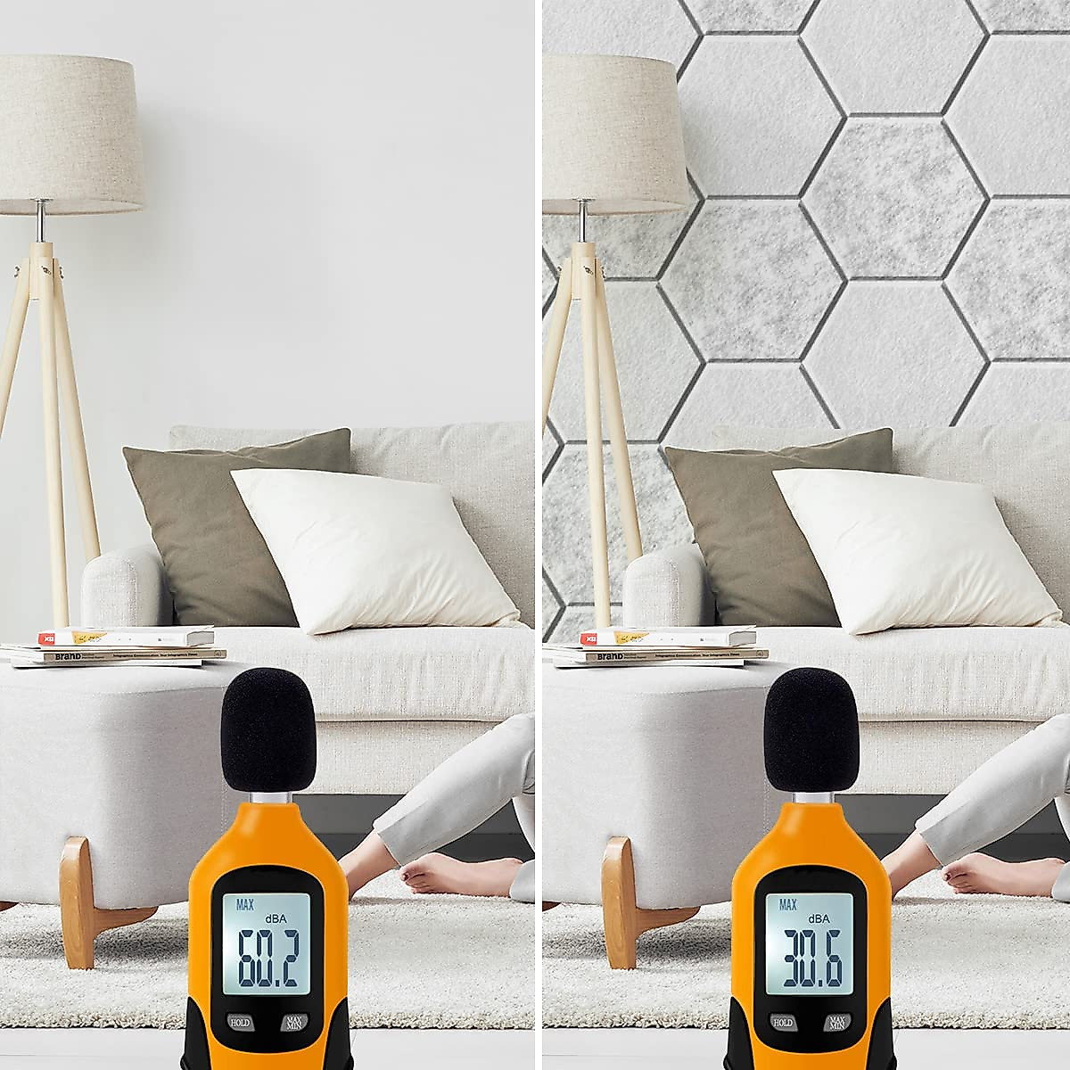 Balkwan Self-adhesive Acoustic Panels Hexagon Art Decor Sound Proof Padding Sound Dampening Panel Acoustic Foam Wall Tiles, 6.8" x 7.9" x 0.35" Beveled Edge 6 pack (7.8 Inch, Dark Blue)