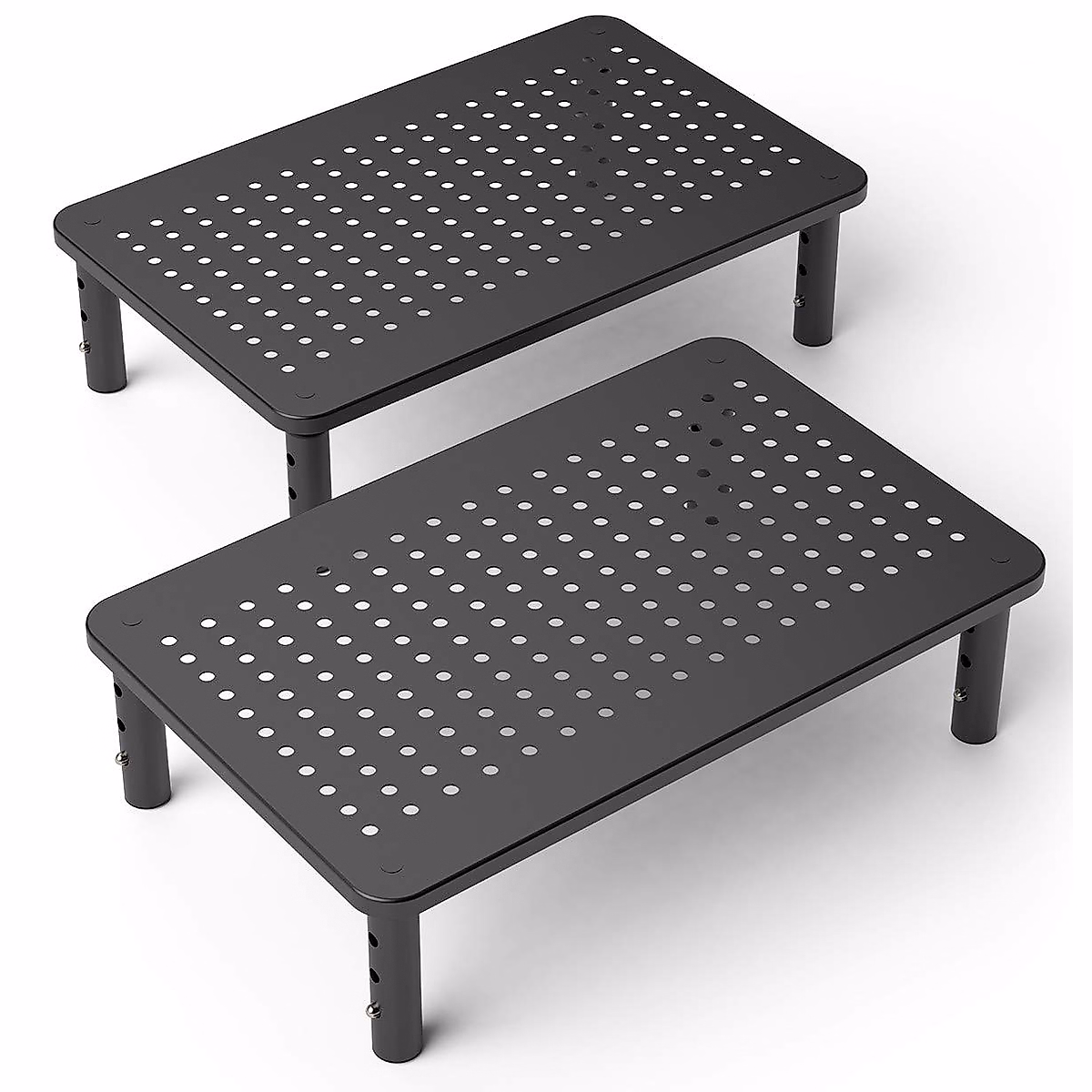 2 Pack Premium Laptop PC Monitor Stand with Sturdy, Stable Black Metal Construction. Fashionable Riser Height Adjustable with Non-Skid Rubber. Perfect for Computer Monitor iMac Stand or Computer Shelf