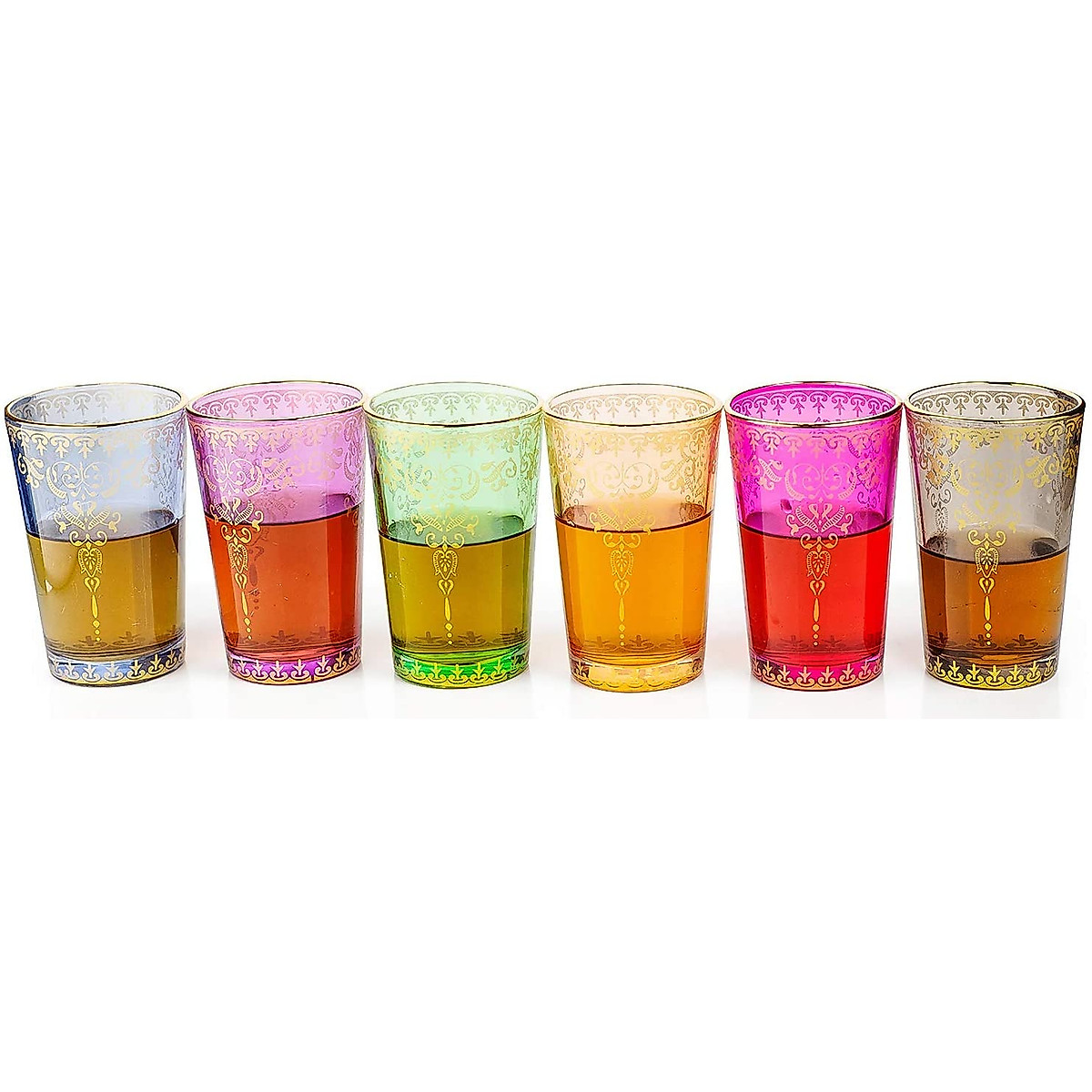 The Wine Savant Moroccan Glasses Artisan Hand-Made Multipurpose 170 ml 6 oz Tea and Wine Morrocan Tumbler Marrakech & Casablanca Tea Cups Set of 6 (6 Colors)